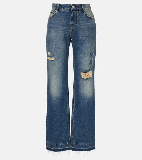 Dolce & Gabbana Distressed Straight Leg Jeans - Blue