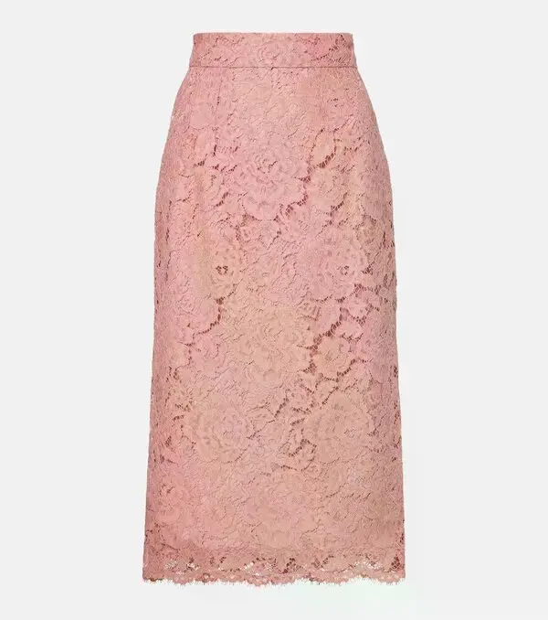 Dolce & Gabbana Lace Midi Skirt - Pink