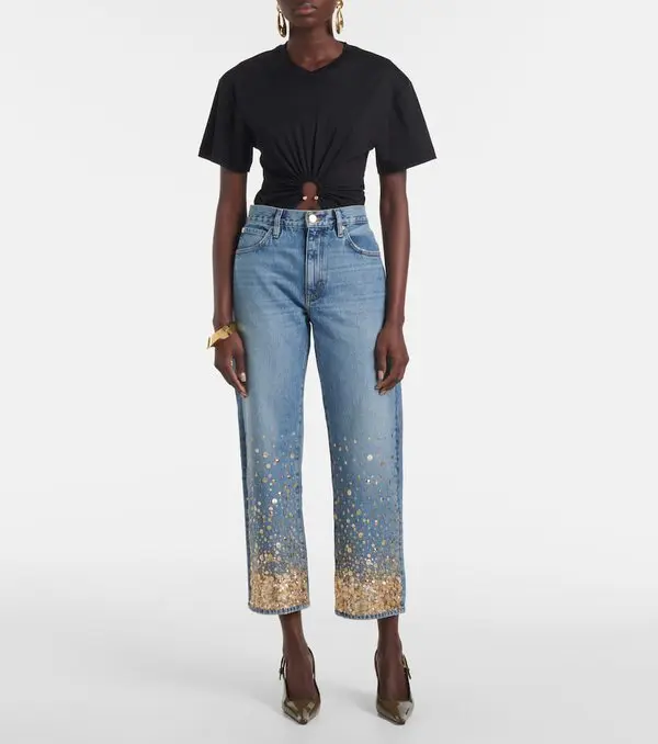 FRAME The Champagne Embellished Straight Jeans