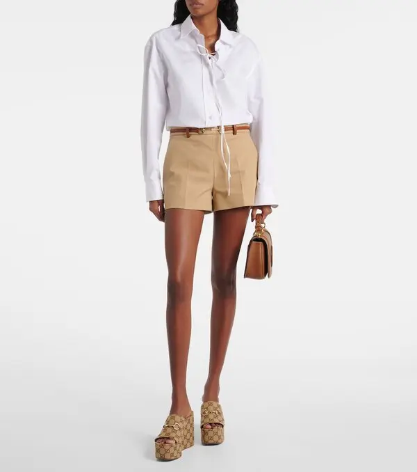 Gucci Horsebit Gg Canvas Wedge Mules - Beige