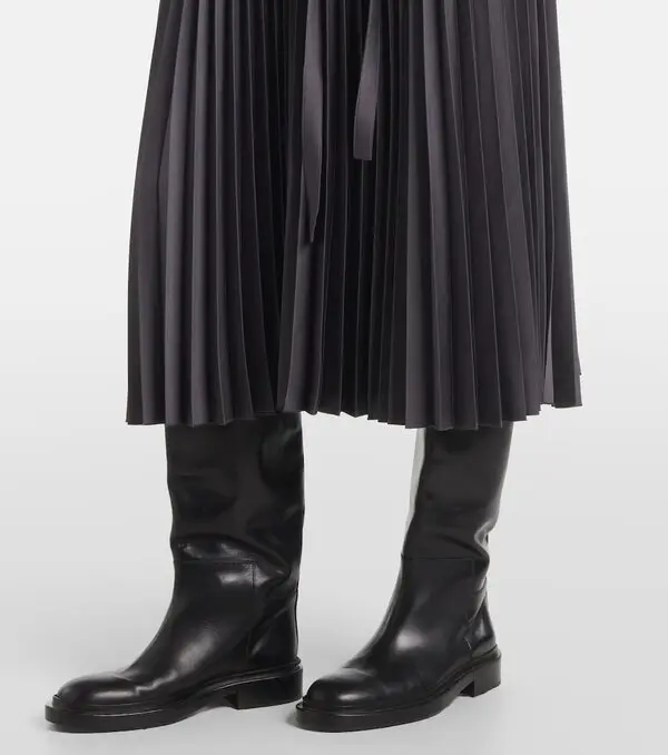 JOSEPH Volta Belted Plissé Satin Midi Dress - Grey