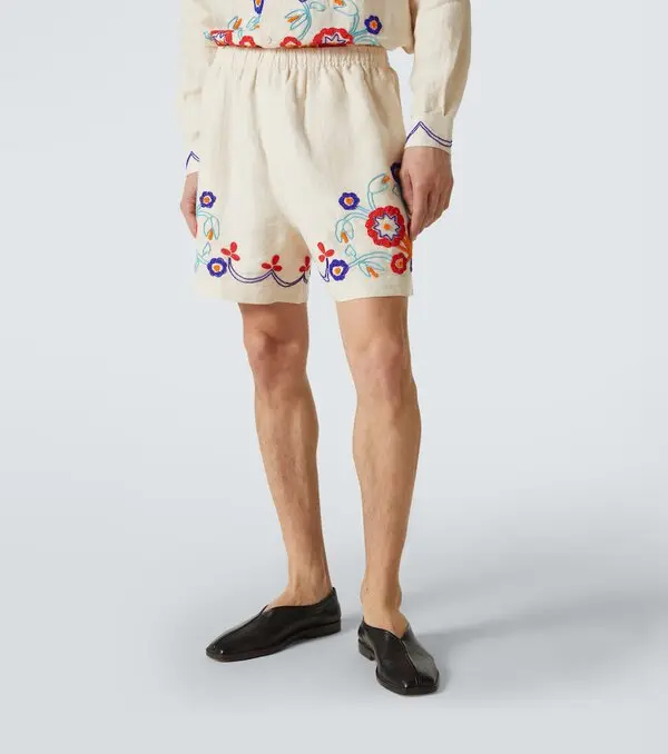 BODE Garden Party Beaded Linen Shorts - White