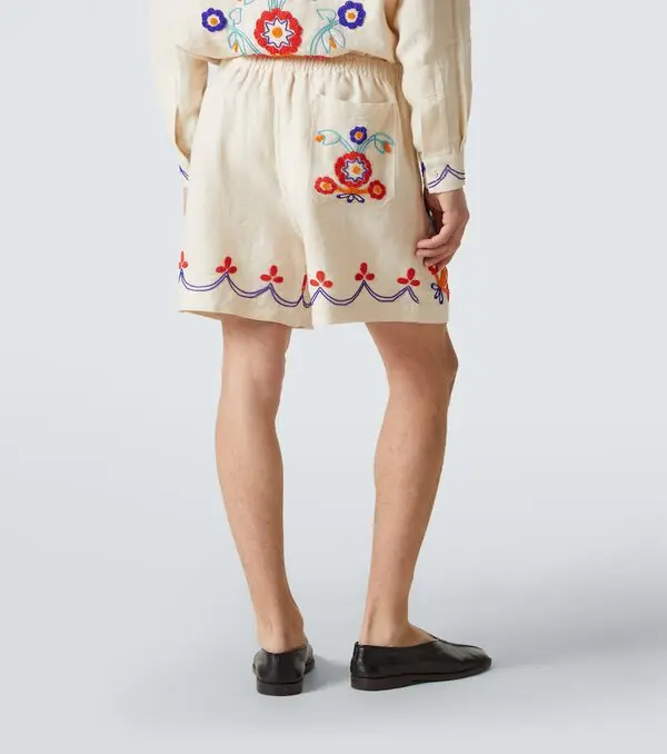 BODE Garden Party Beaded Linen Shorts - White
