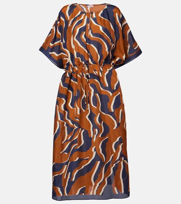 ERES Archipel Printed Gathered Silk Kaftan - Orange
