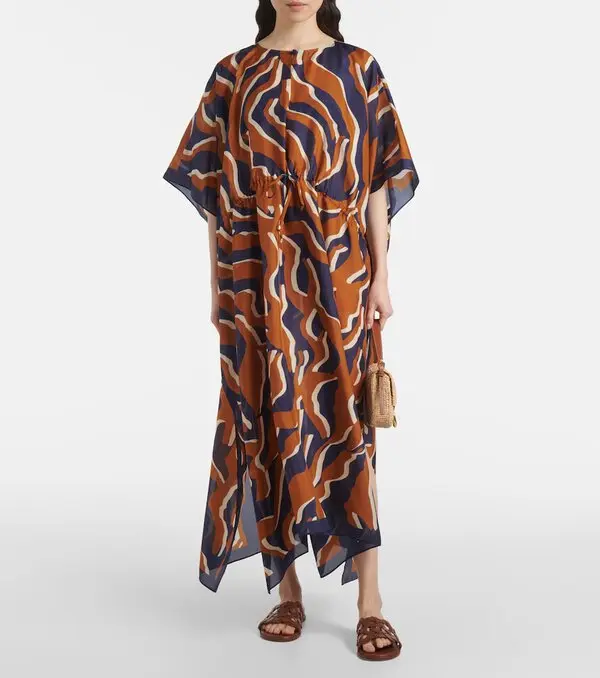 ERES Archipel Printed Gathered Silk Kaftan - Orange