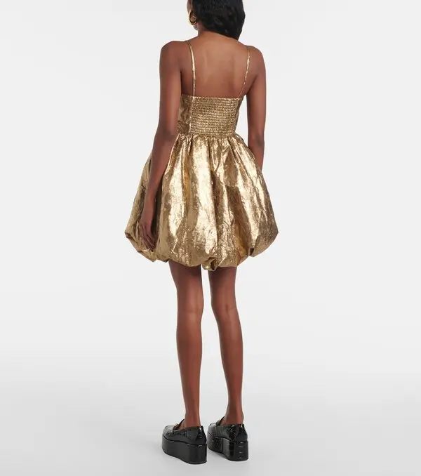 GANNI Bow-detail Metallic Balloon Minidress
