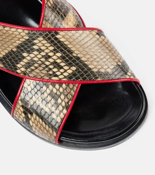 Dries Van Noten Snake-effect Leather Slingback Sandals
