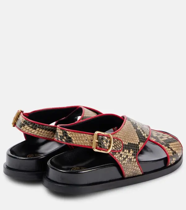 Dries Van Noten Snake-effect Leather Slingback Sandals