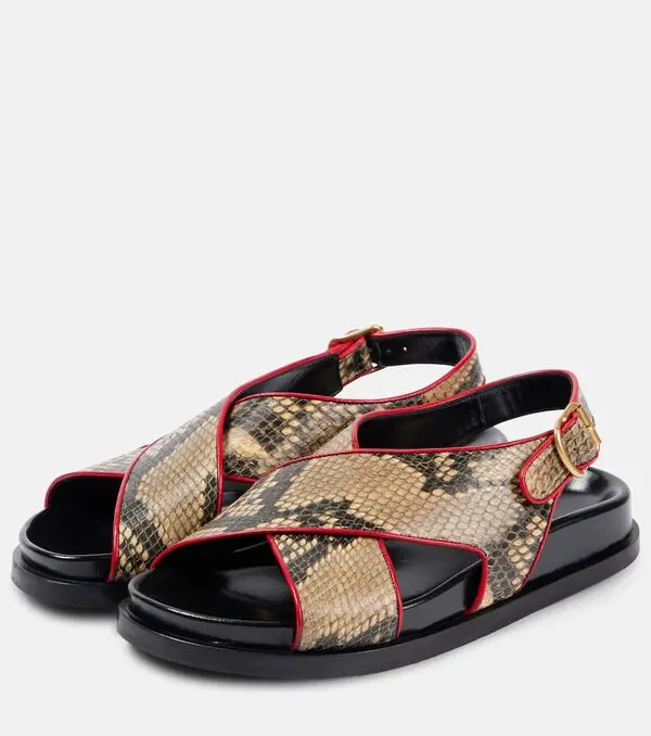 Dries Van Noten Snake-effect Leather Slingback Sandals