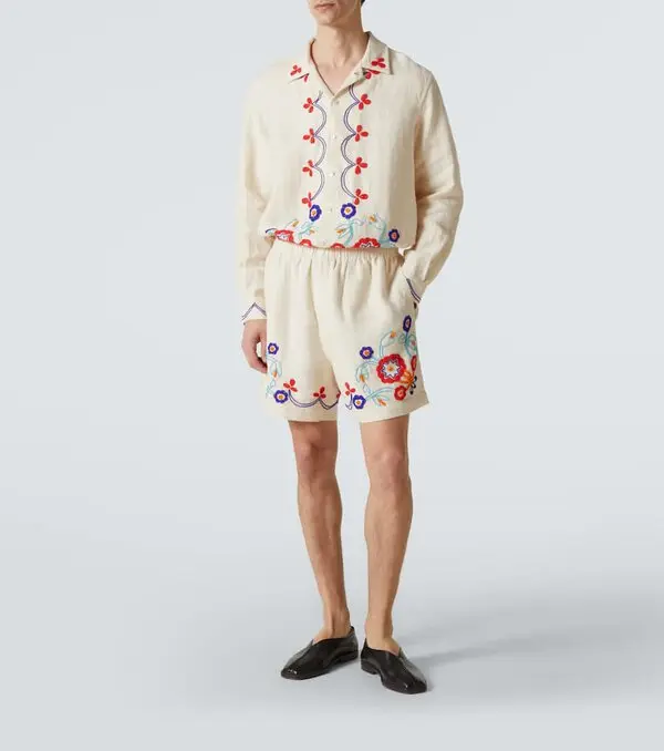 BODE Garden Party Beaded Linen Shorts - White