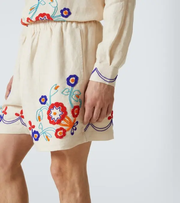 BODE Garden Party Beaded Linen Shorts - White