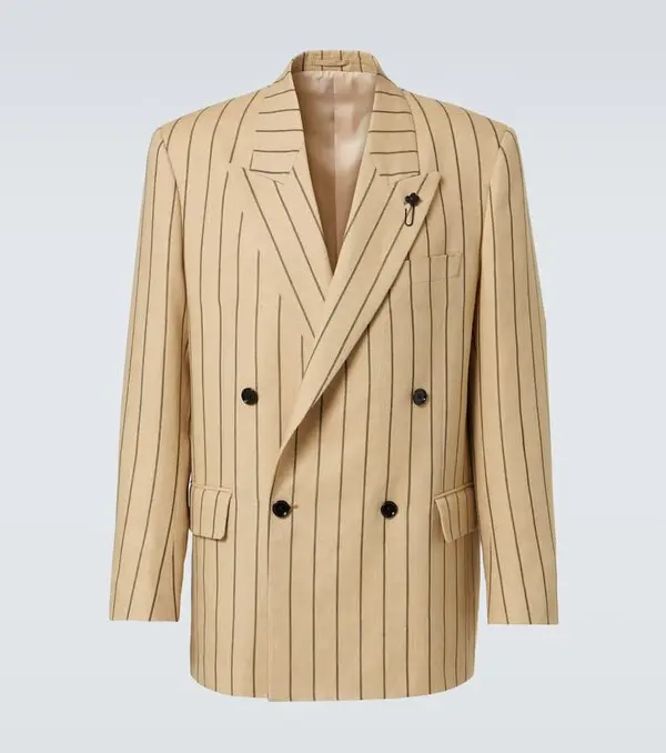 LARDINI Striped Double-breasted Linen And Wool Blazer