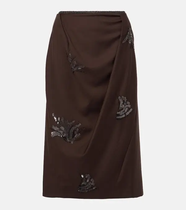 JACQUES WEI Embellished Midi Skirt - Brown