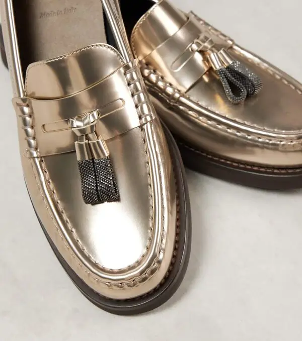 Brunello Cucinelli Metallic Leather Penny Loafers