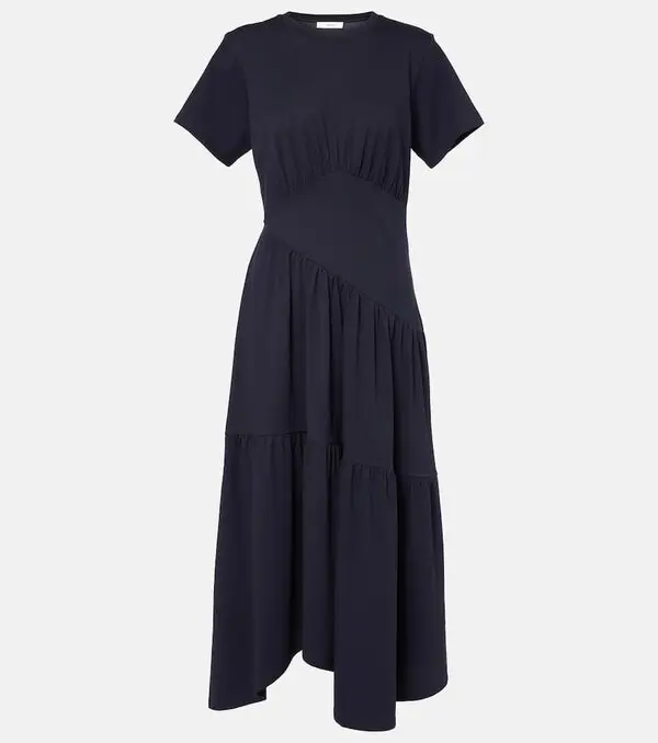 FRAME Gathered Paneled Cotton Midi Dress