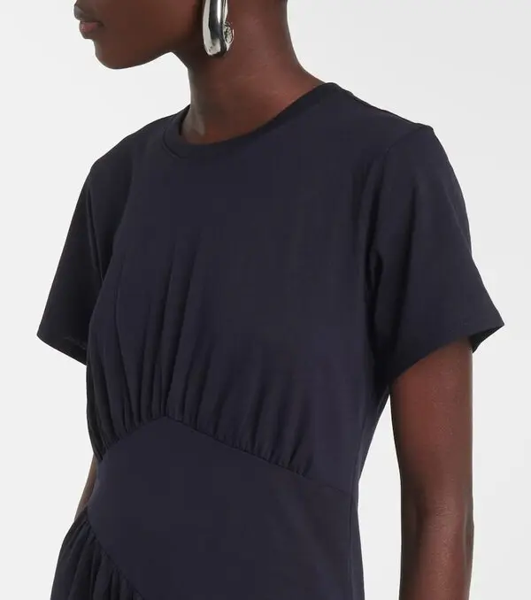 FRAME Gathered Paneled Cotton Midi Dress