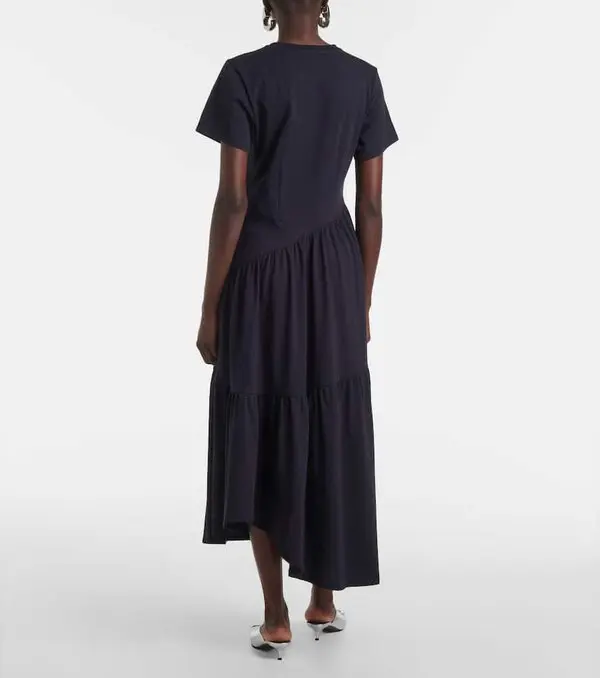 FRAME Gathered Paneled Cotton Midi Dress