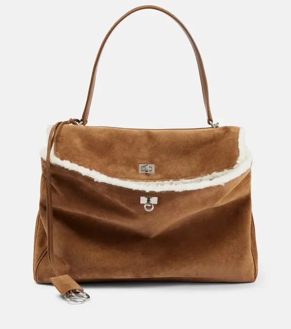 Balenciaga Rodeo Large Shearling-lined Shoulder Bag - Brown