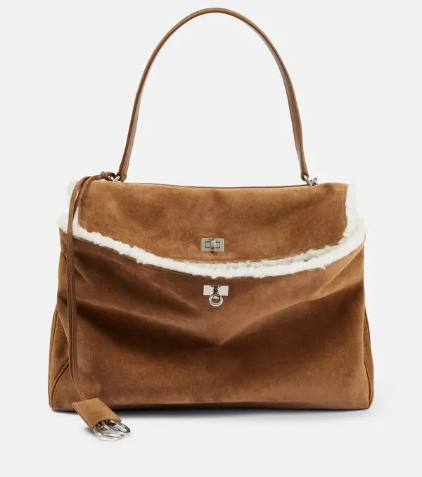 Balenciaga Rodeo Large Shearling-lined Shoulder Bag - Brown