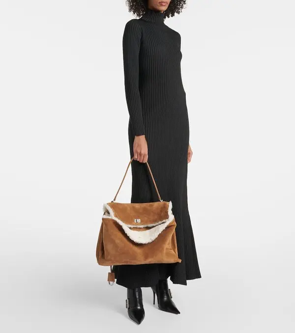 Balenciaga Rodeo Large Shearling-lined Shoulder Bag