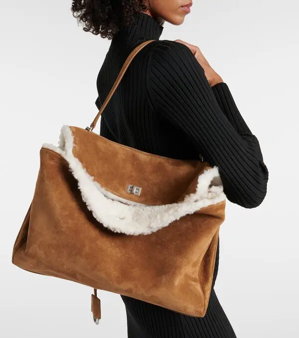 Balenciaga Rodeo Large Shearling-lined Shoulder Bag