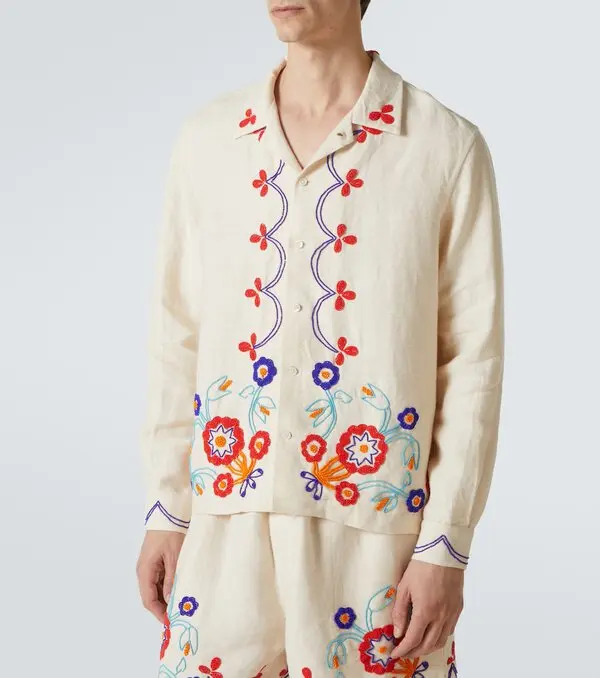 BODE Garden Party Beaded Linen Shirt