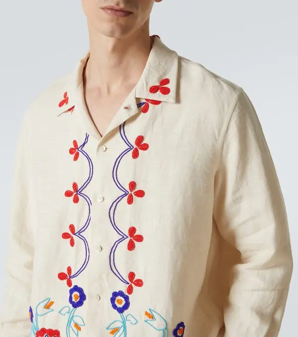 BODE Garden Party Beaded Linen Shirt