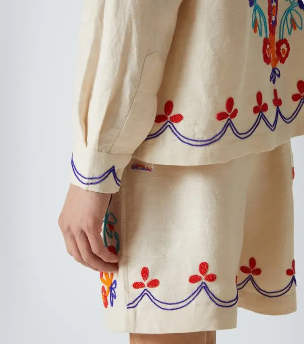 BODE Garden Party Beaded Linen Shirt
