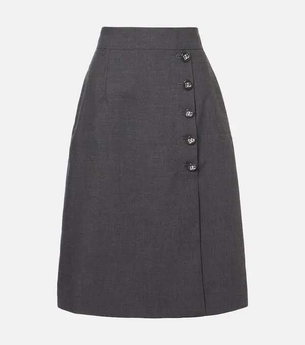 Dolce & Gabbana Virgin Wool Midi Skirt - Grey