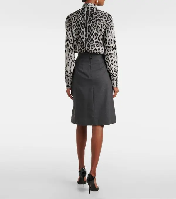 Dolce & Gabbana Virgin Wool Midi Skirt - Grey