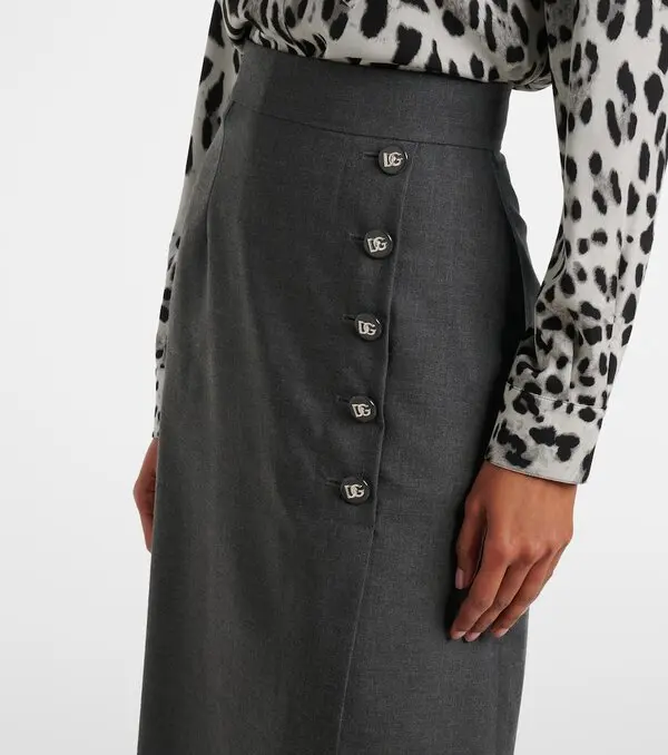 Dolce & Gabbana Virgin Wool Midi Skirt - Grey