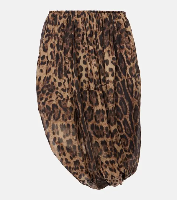 JACQUES WEI Leopard-print Chiffon Midi Skirt - Brown