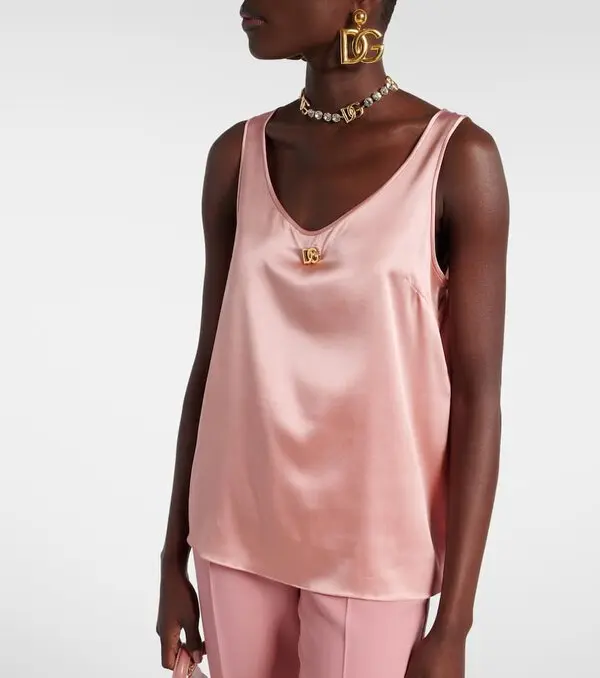 Dolce & Gabbana Dg Silk-blend Satin Top - Pink