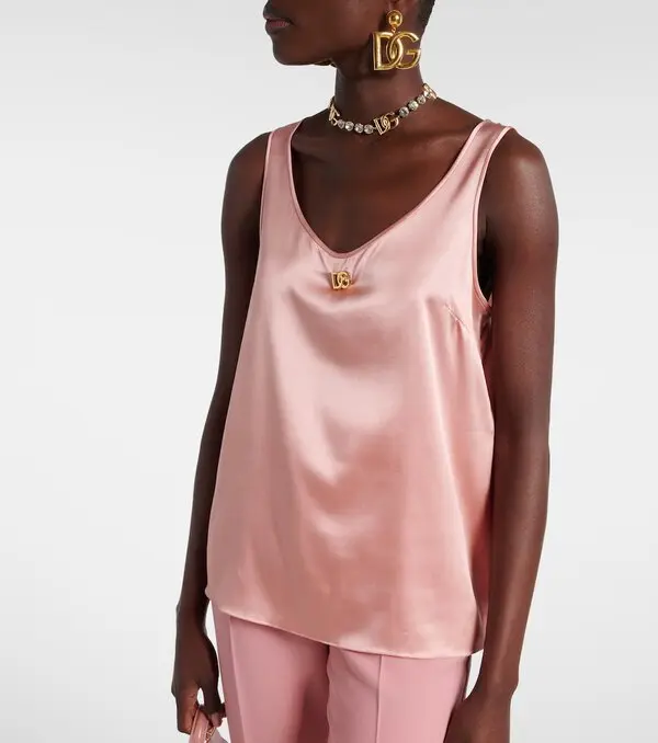 Dolce & Gabbana Dg Silk-blend Satin Top - Pink