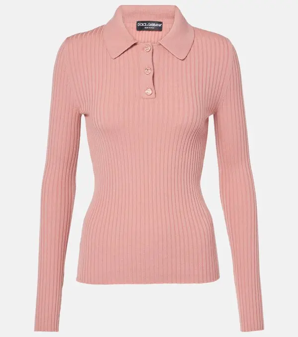 Dolce & Gabbana Ribbed-knit Wool-blend Polo Sweater - Pink