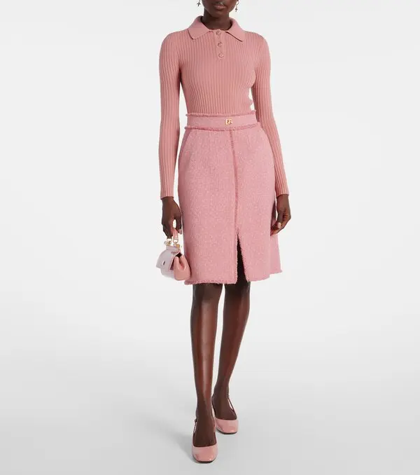 Dolce & Gabbana Ribbed-knit Wool-blend Polo Sweater - Pink