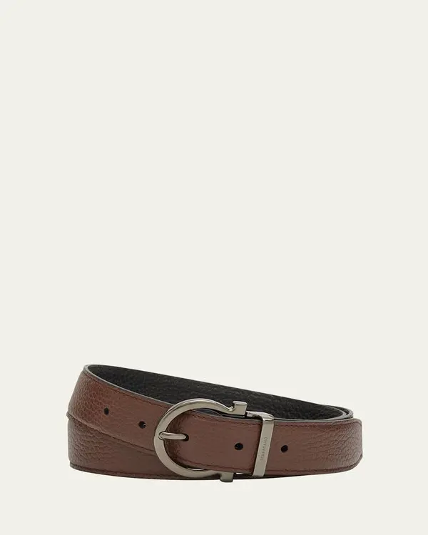 FERRAGAMO Gancio-buckle Reversible Leather Belt - Cocoa Brown/nero