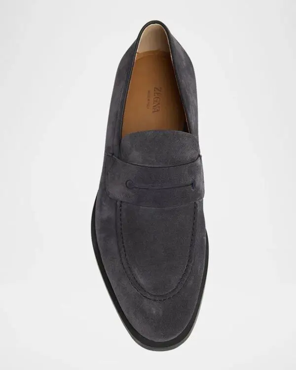Zegna Suede Penny Loafers - Dark Blue