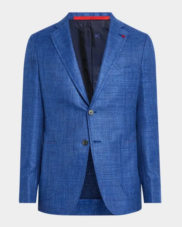 Isaia Textured Wool-blend Blazer - Bright Blu
