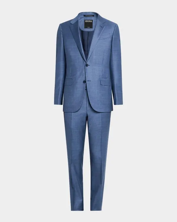 Zegna Nailhead Trofeo Wool Suit - Md Blu Sld