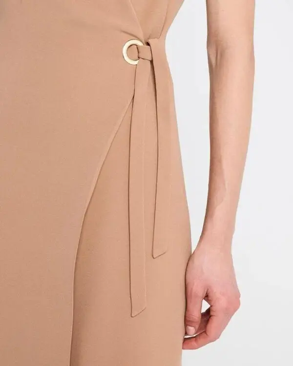 Giorgio Armani Cupro Wrap Midi Dress - Solid Medium Brown