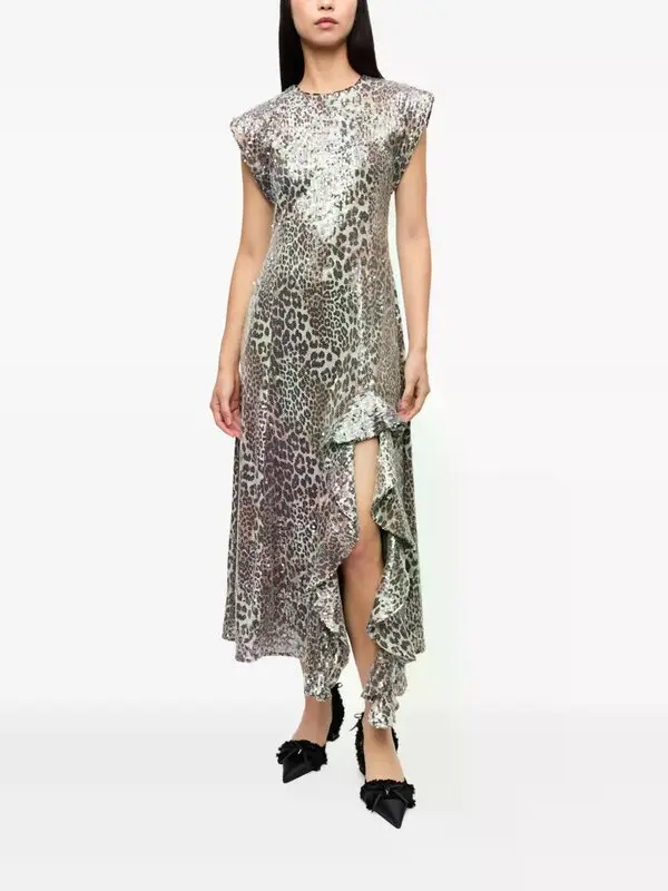 knee length dresses for ladies Ganni Metallic Cloque Long Dress – Quattro Tizi main image 1
