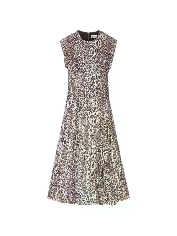 GANNI Leopard-print Midi Dress - White