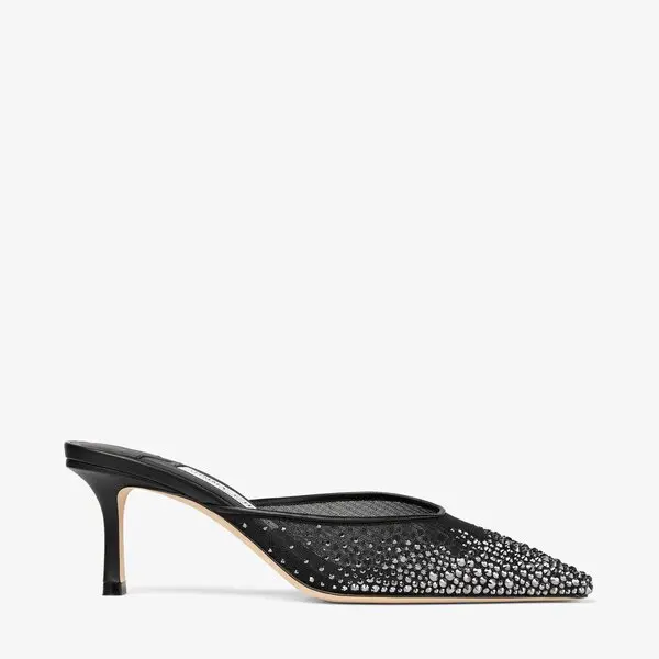 JIMMY CHOO Vivi 65 Crystal Mesh Mules - Black