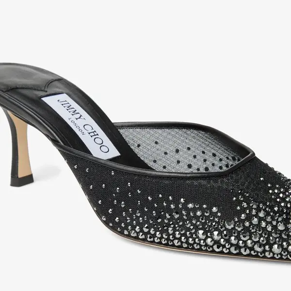 JIMMY CHOO Vivi 65 Crystal Mesh Mules - Black