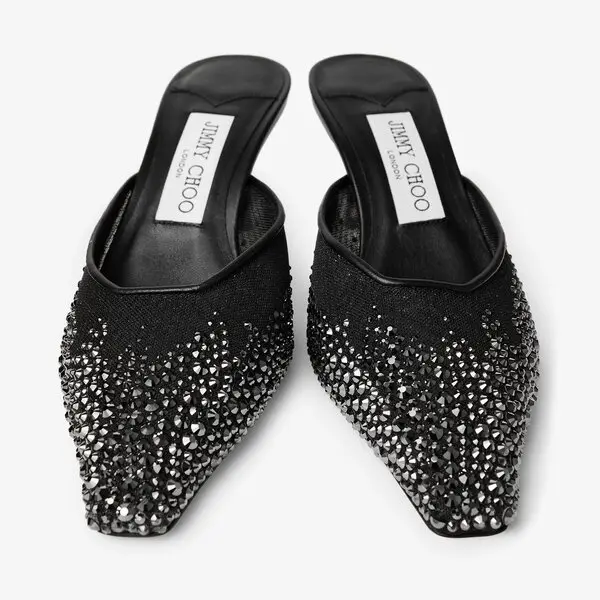 JIMMY CHOO Vivi 65 Crystal Mesh Mules - Black