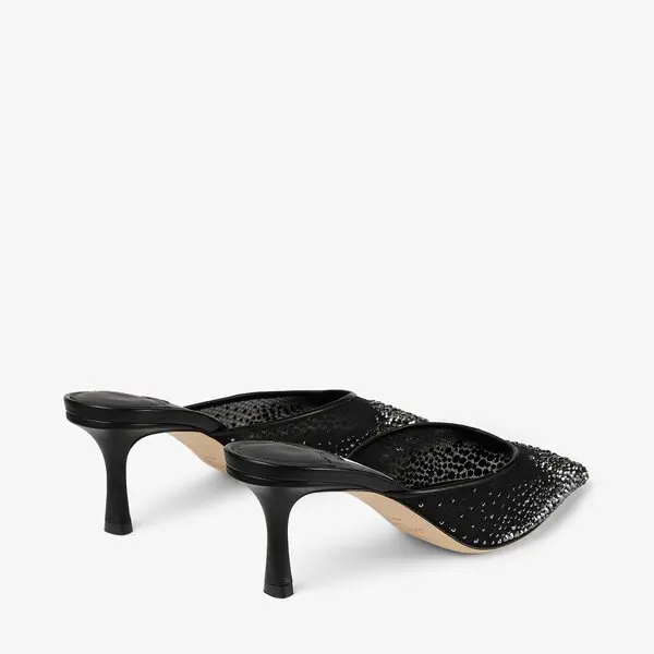 JIMMY CHOO Vivi 65 Crystal Mesh Mules - Black
