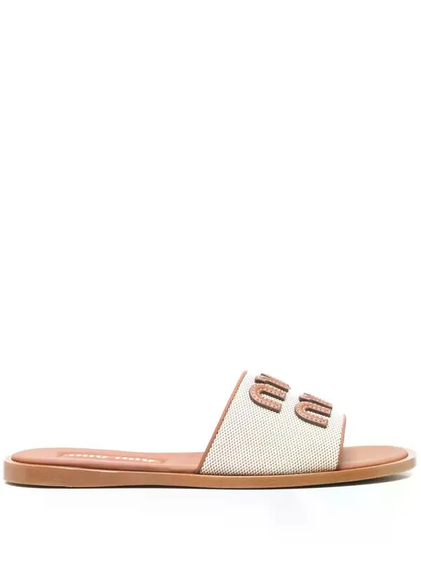 Miu Miu Logo-appliqué Sandals - Neutrals