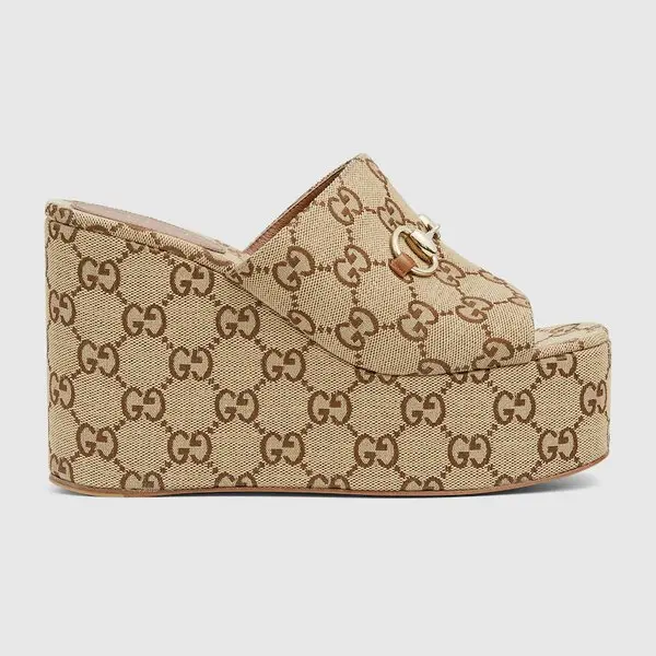 Gucci Horsebit Wedge Sandal - Beige