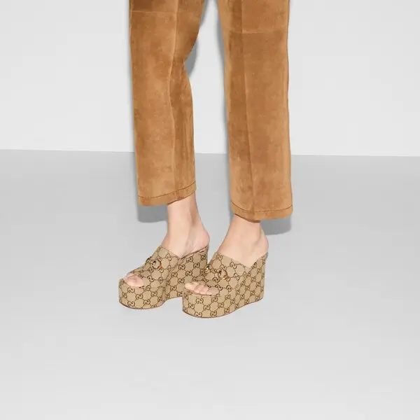 Gucci Horsebit Wedge Sandal - Beige